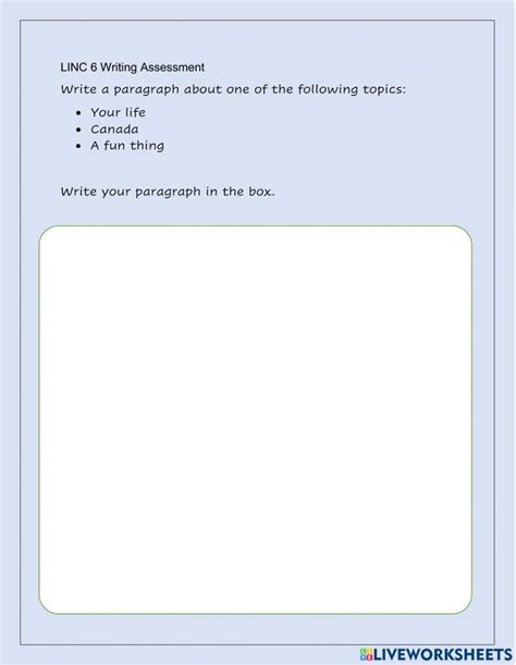 Paragraph Writing Assessment Worksheet Worksheet Live Worksheets