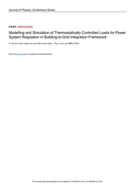 Pdf Modelling And Simulation Of Thermostatically Controlled Loads For