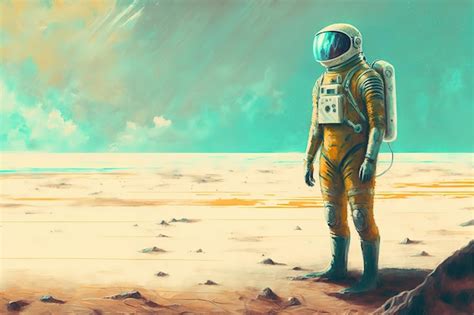 Premium Photo An Astronaut Stands On A Deserted Planet The Surface Of