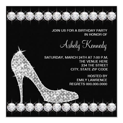 Diamond Black High Heel Shoe Birthday Party Invitation Zazzle Artofit