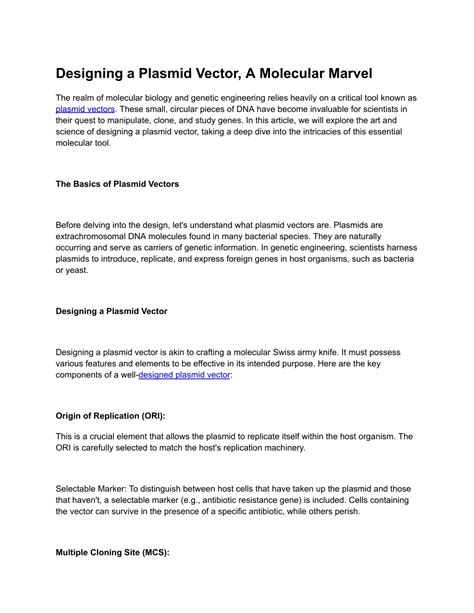 Ppt Designing A Plasmid Vector A Molecular Marvel Powerpoint