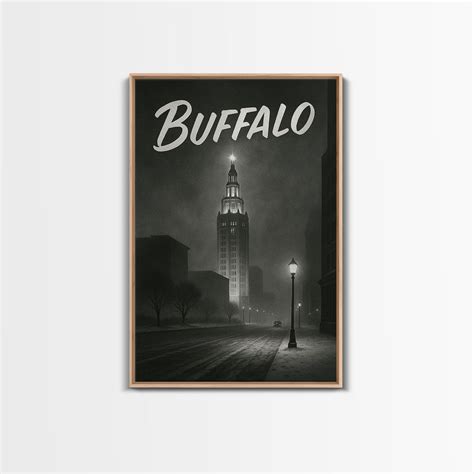 Buffalo Travel Poster Framed Canvas Print Dark Moody City Wall Art