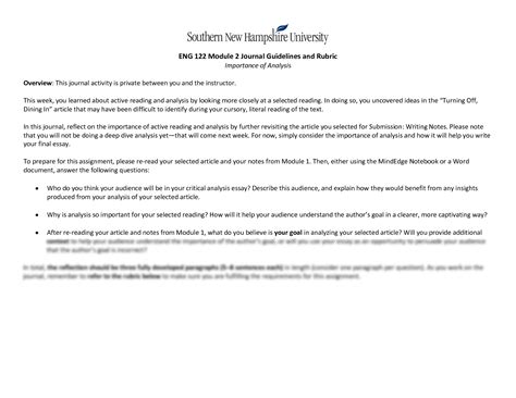 SOLUTION Eng 122 Module Two Journal Guidelines And Rubric Studypool