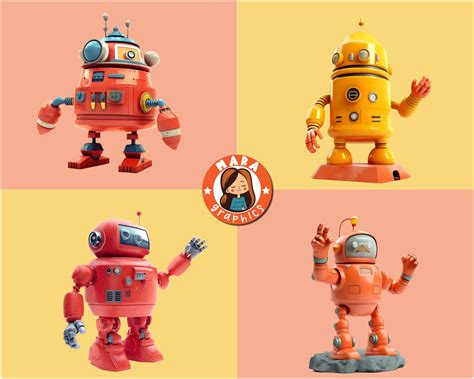Cute 3d Robot Clipart Set High Resolution Pngs 4 Different Characters Downloadable Files