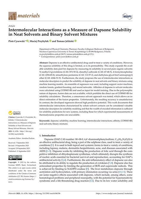 Intermolecular Interactions As A Measure Of Dapsone Solubility In Neat