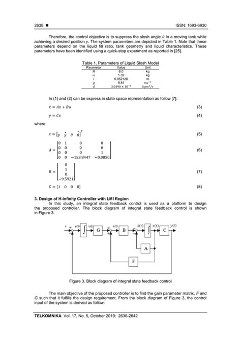 H Infinity Controller With Graphical Lmi Region Profile For Liquid Slosh Suppression Pdf