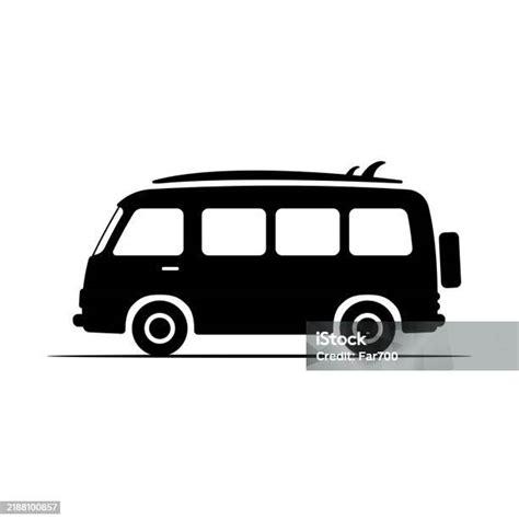 Minibus And Surfboard Icon Black Silhouette Side View Vector Simple