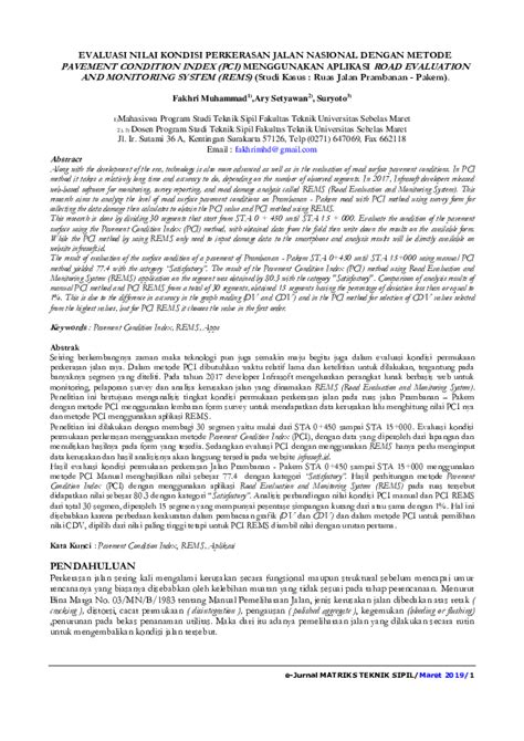 Pdf Evaluasi Nilai Kondisi Perkerasan Jalan Nasional Dengan Metode Pavement Condition Index
