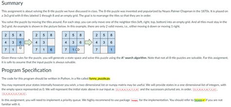 Solved Summary This Assignment Is About Solving The 8 Tile
