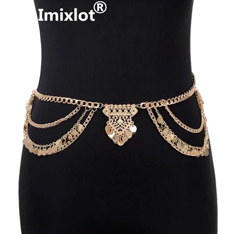 Bohemian Gypsy Gold Silver Color Hollow Out Coins Chain Tassel Waist