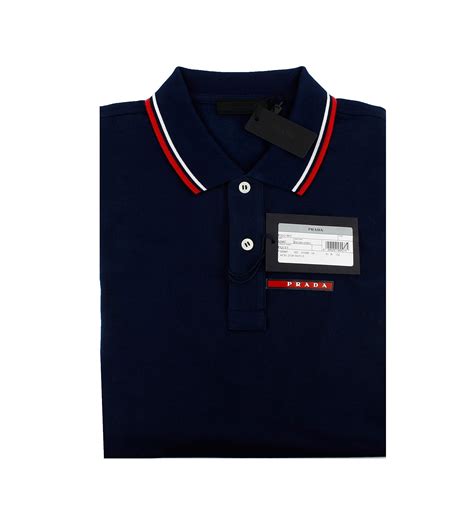 Prada Mens Cotton Piqué Short Sleeve Slim Fit Polo Shirt Ink Blue