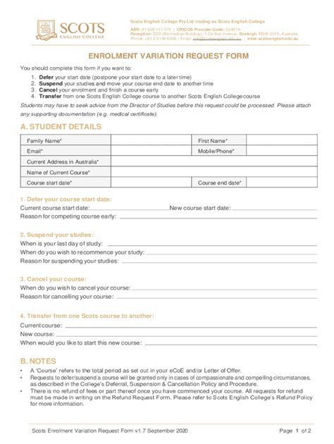 Fillable Online Enrolment Variation Request Form Fax Email Print