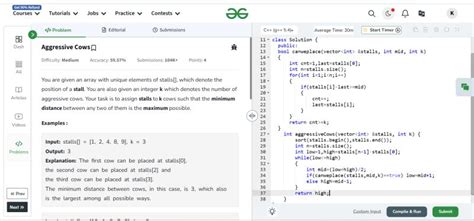 Geeksforgeeks Geekstreak2025 Gfg160 Codingchallenge Aggressivecows