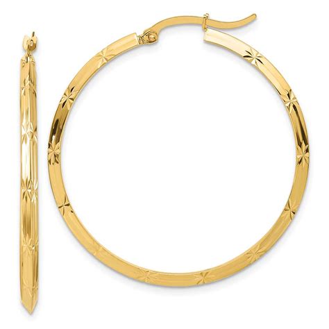 14k Polished Diamond Cut Hoop Earrings Precious Accents Ltd