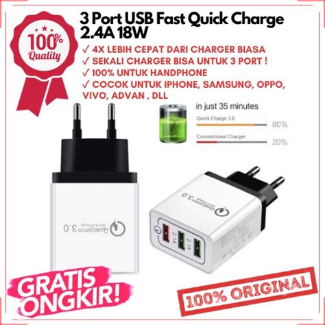 Kepala Charger Cas Hp Handphone Iphone Samsung Oppo LG Vivo Advan Fast Charging 2 4A 18W AB63