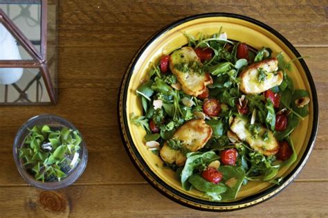 Gluten Free Roasted Halloumi And Tomato Salad With Pesto