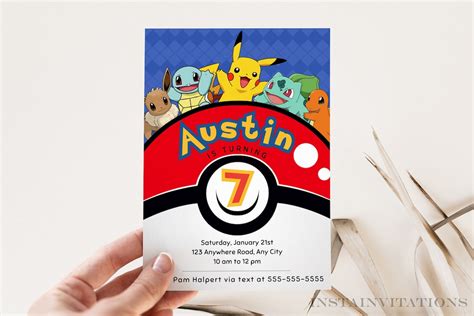 Editable Pokemone Inspired Invitation Template Pokeball Birthday Party