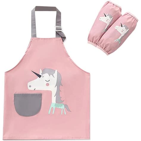 Set Sort Cu Maneci Pentru Copii Cu Curea Reglabila Impermeabil Design Cu Unicorn Roz