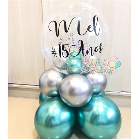 Kit Festa Balão Bubble Personalizado Com Bexigas 10 Metálicas Frase Adesiva Shopee Brasil