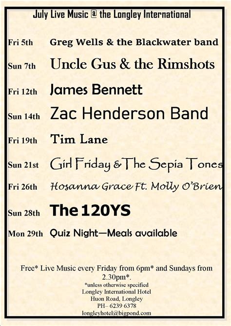 July Gig Guide ⬇️⬇️ Greg Longley International Hotel