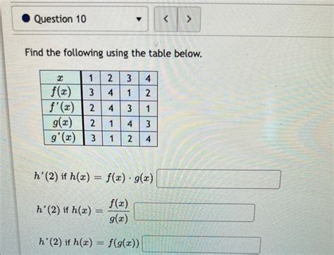 solved find the following using the table below h′ 2 if