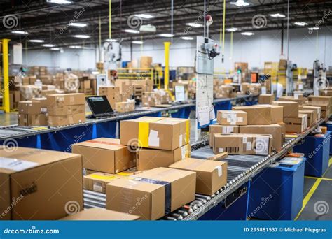 Many Packages On An Assembly Line In A Logistics Handling Facility