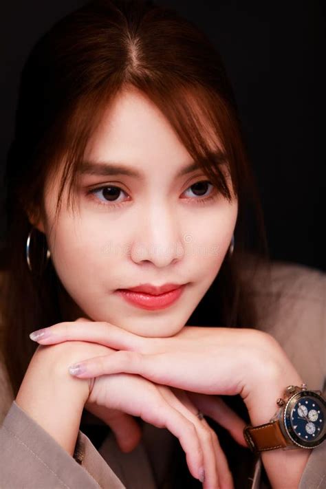 Portrait Closeup Studio Shot Of Asian Young Glamour Trendy Urban