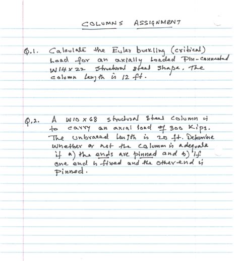 solved columns assignmentq 1 ﻿calculate the euler buekling