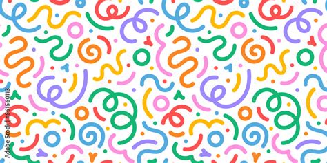 Fun Colorful Line Doodle Seamless Pattern Creative Minimalist Style