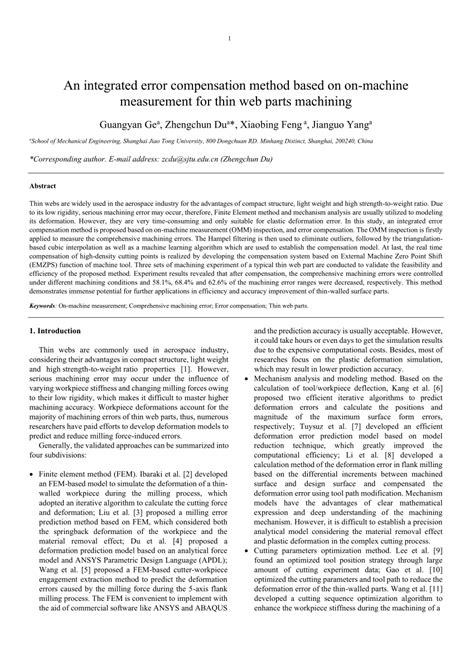 Pdf An Integrated Error Compensation Method Based On On Machine Measurement For Thin Web Parts