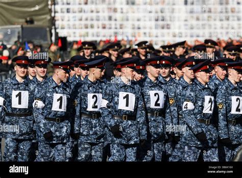 Servicemen Of The Russian National Guard Unit At A Rehearsal For The