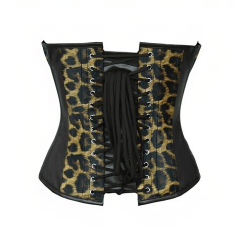 Steampunk Overbust Leopard Print Faux Leather Corset Women Corset