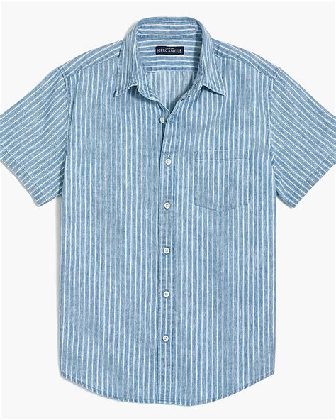 Factory Striped Slim Casual Short Sleeve Chambray Shirt For Men