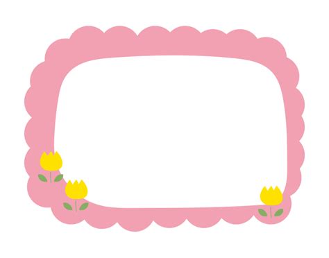 チューリップのピンクの枠の無料フリーイラスト かわいい手描きの無料素材「てがきっず」保育園・小学校・介護施設にぴったりのフリー素材イラスト