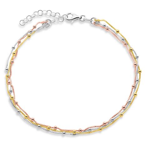 Tony Fein Fußkette Venezianer Tricolor 925er Silber Gelbgold Roségold