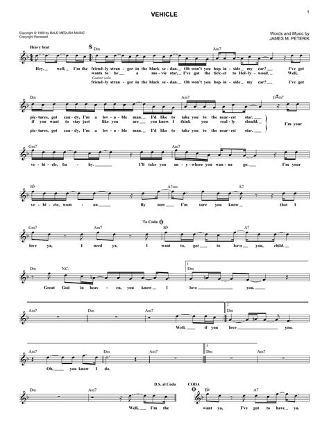 The Ides Of March Vehicle Sheet Music Chords And Lyrics Download