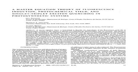 Pdf A Master Equation Theory Of Fluorescence Induction · A Master