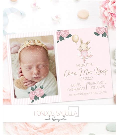 Invitación de Bautizo niña conejita bailarina Invitaciones bautizo