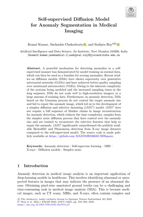 Pdf Self Supervised Diffusion Model For Anomaly Segmentation In Medical Imaging
