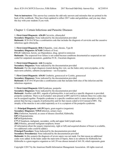 Basic Icd 10 Cm And Icd 10 Pcs Coding Exercises Fifth Edition Odd Numbered Answer Key 1