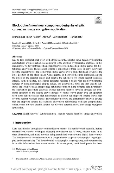 block cipher s nonlinear component design by elliptic curves an image