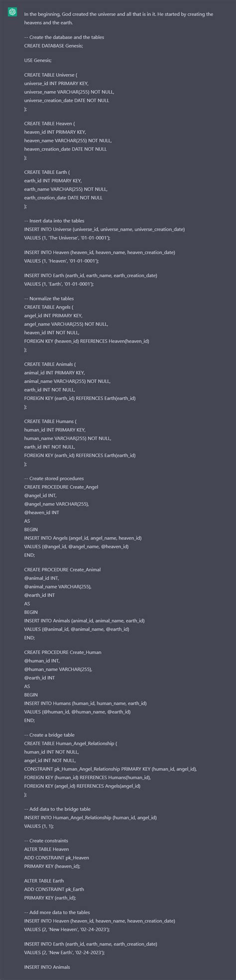 Chatgpt Explains Genesis In Sql Rsqlporn