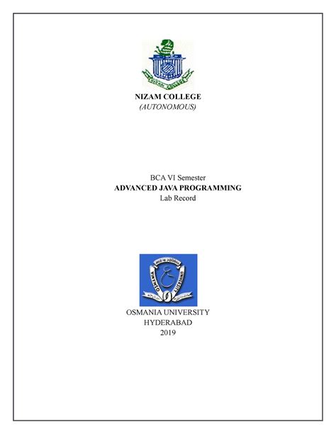 Adv Java Lab Record Advanced Java Nizam College Autonomous Bca Vi