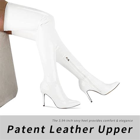 Buy Women S Patent Leather PU Thigh High Boots Pointy Toe Side Zippe Fashion Comfy Sexy Stiletto