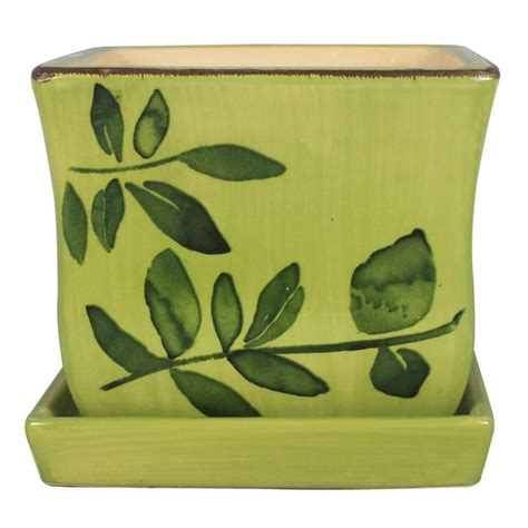 Hometrends 8 Green Botanical Square Ceramic Planter Walmartca
