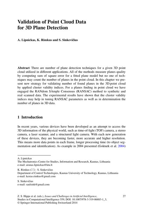 Pdf Validation Of Point Cloud Data For 3d Plane Detection