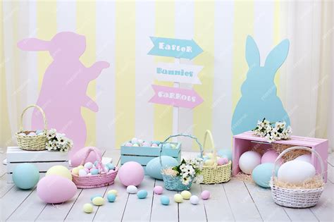 Easter Colorful Easter Room Interior Many Colorful Easter Eggs With