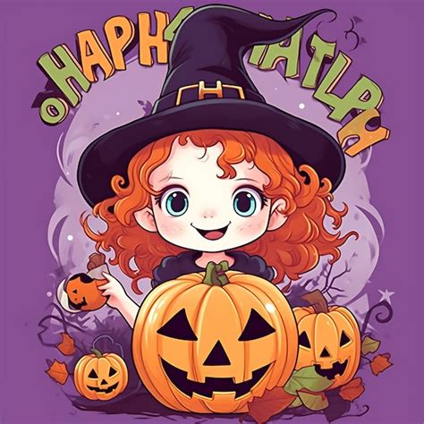 Feliz Dia Das Bruxas Cute Kawaii Bruxa Abóbora Caricatura