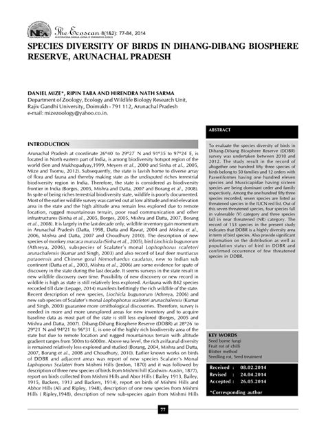 Pdf Species Diversity Of Birds In Dihang Dibang Biosphere Reserve