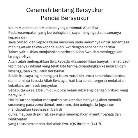 10 Contoh Kultum Singkat Tentang Bersyukur Atas Nikmat Allah SWT